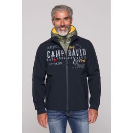 Softshelljacke CAMP DAVID, Herren, Gr. 4XL, blau (deep water), Material Oberstoff: 94% Polyester, 6% Elasthan, Material Kapuze: 100% Polyester, Futter: 100% Polyester, Wattierung: 100% Polyester, bedruckt, bestickt, casual, lässig geschnitten normal, Langarm eingesetzt Rippbündchen, Jacken, mit verstellbarem Gummizug im Saum