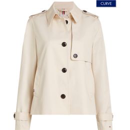 Kurzjacke Tommy Hilfiger Curve "CRV COTTON SB SHORT TRENCH", Damen, Gr. 54, beige (hellbeige), Web, Obermaterial: 100% Baumwolle, unifarben, casual, regular fit, Langarm, Jacken, Große Größen