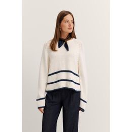 Bugatti Rundhalspullover mit Streifendesign 20-ecru XL XL Baumwoll-Mix