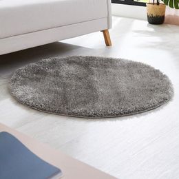 LUXOR living Hochflor-Teppich &raquo;Gela&laquo; rund 45 mm H&ouml;he Uni Farben, weich und flauschig, ideal im Wohnzimmer & Schlafzimmer grau Obermaterial: 100%...