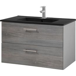 Welltime Waschtisch »Trento Badezimmerschrank mit Becken Bestseller« Badmöbel in Breite 80 cm, Waschplatz mit 2 Schubladen, Badschrank eiche...