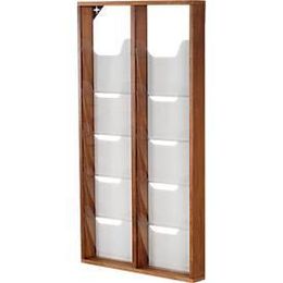 Update Display Prospektständer WoodMagazine, Wandversion, einseitig, Holz und Acrylglas, Buche, 10 Fächer je DIN A4
