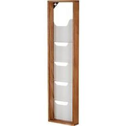 Update Display Prospektständer WoodMagazine, Wandversion, einseitig, Holz und Acrylglas, Buche, 5 Fächer je DIN A4