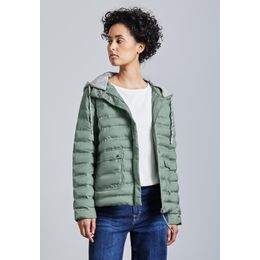 Steppjacke Street One, Damen, Gr. 34, grün (mint grün), Stoff, Obermaterial: 100% Polyester; Futter: 100% Polyester; Kapuze: 48% Viskose, 46% Polyester, 6% Elasthan; Kapuzenfutter: 80% Polyester, 20% Viskose, unifarben, casual, normal normal, ohne Ausschnitt, Langarm Bündchen, Jacken, mit Knopfleiste