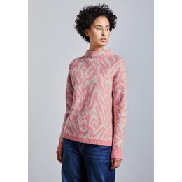 Stehkragenpullover Street One, Damen, Gr. 36, rosa (sugar coral meliert), Stoff, 33% Polyester, 31% Polyacryl, 24% Baumwolle, 12% Polyamid, bedruckt, casual, oversize normal, hoch geschlossener Ausschnitt, Langarm Bündchen, Pullover, aus softem Materialmix