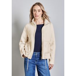 Outdoorjacke Street One, Damen, Gr. 34, weiß (pearly weiß), Stoff, Obermaterial: 100% Polyester; Shearling-Details: 100% Polyester, unifarben, casual, normal normal, hoch geschlossener Ausschnitt, Langarm Bündchen, Jacken, mit Stehkragen