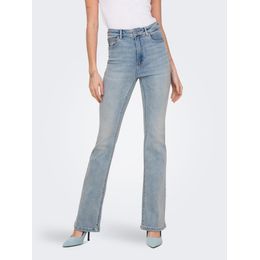 Bootcut-Jeans Only "ONLMILA HW FLARED DNM BJ837 NOOS", Damen, Gr. 27, Länge 32, blau (light blau denim), Denim/Jeans, Obermaterial: 94% Baumwolle, 4% Polyester, 2% Elasthan, unifarben, modisch, Jeans