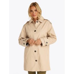 Parka Tommy Hilfiger "ESS COTTON HOOD PARKA", Damen, Gr. 36, beige, Web, Obermaterial: 100% Baumwolle, unifarben, casual, bequem kurz, Langarm, Jacken, im Trench Coat Look, mit Kapuze, mit Taillengürtel