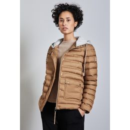 Steppjacke Street One, Damen, Gr. 34, braun (creamy braun), Stoff, Obermaterial: 100% Polyester; Futter: 100% Polyester; Kapuze: 48% Viskose, 46% Polyester, 6% Elasthan; Kapuzenfutter: 80% Polyester, 20% Viskose, unifarben, casual, normal normal, ohne Ausschnitt, Langarm Bündchen, Jacken, mit Knopfleiste