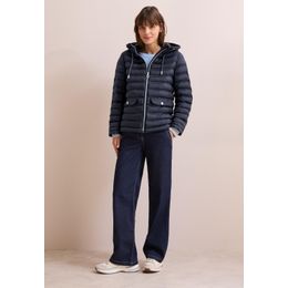 Steppjacke Cecil, Damen, Gr. L (42), blau (schwarz navy blau), Stoff, Obermaterial: 100% Polyester, Füllung: 100% Polyester, unifarben, casual, gerade normal, ohne Ausschnitt, Langarm Bündchen, Jacken, mit Kapuze mit Tunnelzugband