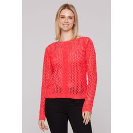 SOCCX Damen Rundhalspulloverjuicy coral, Gr. XXXL, Strukturmuster, Strick, Material: 100% Polyester, Pullover, mit U-Boot-Ausschnitt
