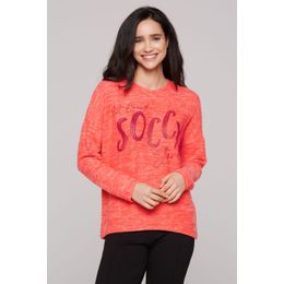 Rundhalspullover SOCCX, Damen, Gr. M/L, juicy coral meliert, Material: 53% Viskose, 43% Polyester, 4% Elasthan, bedruckt, Glitzermuster, casual, oversize normal, Rundhals, Langarm eingesetzt gerader Abschluss, Pullover, mit überschnittenen Schultern