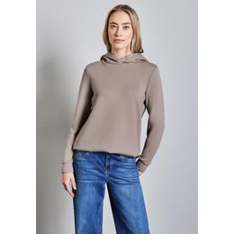 Hoodie Street One, Damen, Gr. 42, beige (light mocha beige), Sweatware, 66% Polyester, 29% Viskose, 5% Elasthan, unifarben, normal, ohne Ausschnitt, Bündchen, Sweatshirts, mit elastischem Materialmix