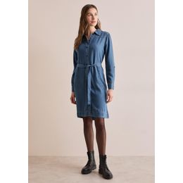 Jeanskleid Cecil, Damen, Gr. L (42), US-Größen, blau (mid blau wash), Stoff, 100% Lyocell, unifarben, casual, gerade knielang, V-Ausschnitt, Langarm Bündchen, Kleider, mit Knopfleiste