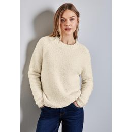 Rundhalspullover Street One, Damen, Gr. 34, beige (soft beige), Feinstrick, 69% Nylon, 30% Baumwolle, 1% Elasthan, unifarben, casual, oversize normal, Rundhals, Langarm Bündchen, Pullover, im angenehmen Materialmix