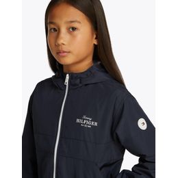 Windbreaker Tommy Hilfiger "ESSENTIAL WINDBREAKER", Mädchen, Gr. 10 (140), blau (schwarz night navy), Web, Obermaterial: 100% Polyester, unifarben, normal, Langarm elastischer Bund, Jacken, mit Logodruck