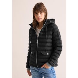 Steppjacke Cecil, Damen, Gr. L (42), schwarz, Stoff, Obermaterial: 100% Polyester, Füllung: 100% Polyester, unifarben, casual, gerade normal, ohne Ausschnitt, Langarm Bündchen, Jacken, mit Kapuze mit Tunnelzugband