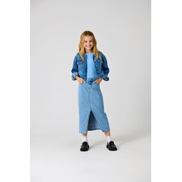 Jeansrock KIDS Only "KOGSIRI FRONT SLIT SKIRT DNM GUA NOOS", Mädchen, Gr. 122, blau (light blau denim), Jersey, Obermaterial: 74% Baumwolle, 25% Polyester, 1% Elasthan, unifarben, modisch, lang, Röcke