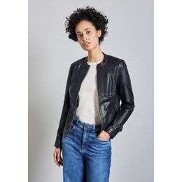 Lederimitatjacke Street One, Damen, Gr. 34, blau (gravity blau), Stoff, Obermaterial: 100% Polyester; Futter: 100% Polyester, unifarben, casual, gerade normal, hoch geschlossener Ausschnitt, Langarm Bündchen, Jacken, mit Stehkragen