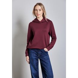 Hoodie Street One, Damen, Gr. 34, rot (schwarz cherry rot), Sweatware, 66% Polyester, 29% Viskose, 5% Elasthan, unifarben, Casual, normal, ohne Ausschnitt, Bündchen, Sweatshirts, mit elastischem Materialmix