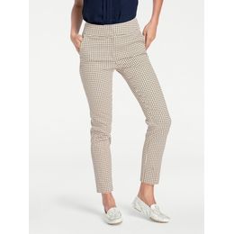 Röhrenhose Heine, Damen, Gr. 48, Normalgrößen, weiß (camel, weiß), 71% Baumwolle, 26% Polyester, 3% Elasthan, gemustert, mehrfarbig, 7/8-Länge, Hosen