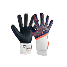 Torwarthandschuhe Reusch "Pure Contact Fusion", Damen, Gr. 8,5, blau (blau, orange), 83% Elastodien, 11% Polyester, 5% Polyamid, 1% Polyurethan, mehrfarbig, Handschuhe, mit Hybrid Negative Cut