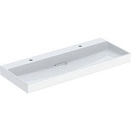 Geberit One Waschtisch 505049001 120x48,4cm, Hahnloch links und rechts, ohne Überlauf, weiß KeraTect/Blende weiß glänzend