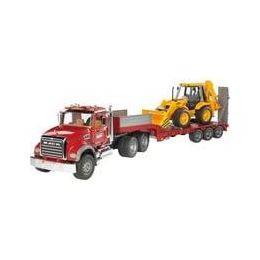 Bruder MACK Granite Tieflader und JCB 4CX Baggerlader, Modellfahrzeug rot