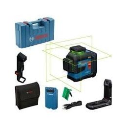 Bosch Linienlaser GLL 80-33 G Professional blau/schwarz, Li-Ion-Akku 3,0Ah, gr&uuml;ne Laserlinien, inkl. Universalhalter LB 10, Deckenklemme DK 20
