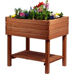 Dobar Hochbeet "Kubus" mit Ablage inkl. Pflanzfolie, braun 80 x 60 x 80 cm