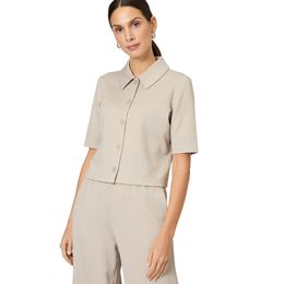 Hemdbluse Zero "Zero Hemdbluse mit Glanzeffekt", Damen, Gr. 34, beige (creamsilber), Jersey, Obermaterial: 66% Polyester, 31% Polyamid, 3% Elastan. Ärmelfutter: ohne Futter., gestreift, casual, figurbetont hüftlang, Halbarm eng, Blusen