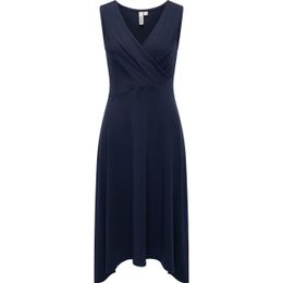 Sommerkleid Ragwear "Fidda", Damen, Gr. L (40), Normalgrößen, blau (midnight), Material: 48% Viskose, 47% Polyester, 5% Elasthan, feminin, figurbetont knieumspielend, asymmetrischer Ausschnitt, Kurzarm eng, Kleider, leichtes Jersey-Kleid mit Taillengürtel