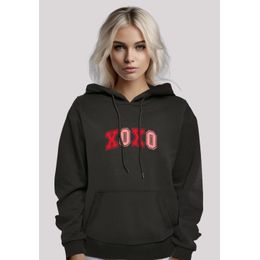 F4NT4STIC Damen Kapuzenpullover "xoxo Varsity College Style Valentinstag", schwarz, Gr. XL, Obermaterial: 65% Baumwolle, 35% Polyester, Pullover,