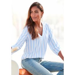 Lascana Damen Schlupfbluse, blau, Gr. 38, gestreift, Web, Obermaterial: 100% Viskose, Blusen, mit Streifenprint, leichte Webware, Damenbluse