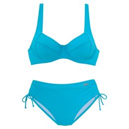 Lascana Damen Bügel-Bikini, blau, Gr. 36, unifarben, Polyamid, Bikini-Sets, mit seitlich geraffter Bikinihose