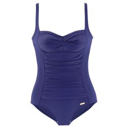 Lascana Damen Badeanzug "Saphir", blau, Gr. 38, unifarben, Polyamid, Badeanzüge, mit Raffungen und Shaping-Effekt