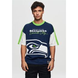 Recovered Herren T-Shirt "NFL Seahawks Seattle Cut and Sew Oversized", blau, Gr. S, bedruckt, 100% Baumwolle, Shirts, für alle Seattle Seahawks-Fans
