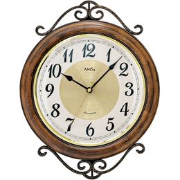 AMS Wanduhr "W9565", B/H/L: 29cm x 5cm x 37cm, braun, Wanduhren, Quarzuhr,Holz,Esche nussbaumfarben,Wohnzimmer,Esszimmer,Küche,Flur