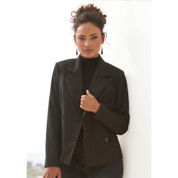 Lascana Damen Kurzblazer, schwarz, Gr. 34, gestreift, Web, Obermaterial: 70% Polyester, 28% Viskose, 2% Elasthan. Futter: 100% Polyester, Blazer, mit