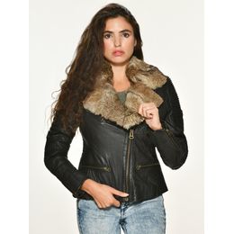Maze Damen Lederjacke "Elva", schwarz, Gr. M, Obermaterial: 100% Lammleder; Futter: 100% Polyester; Kragen: 100% Echtpelz, Jacken