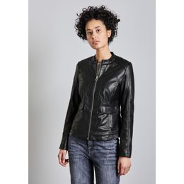 Street One Damen Lederimitatjacke, schwarz, Gr. 34, unifarben, Stoff, Obermaterial: 100% Polyester; Futter: 100% Polyester, Jacken, mit Stehkragen