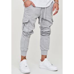 behype Herren Trainingshose "MATAY", grau, Gr. L, 80% Baumwolle, 20% Polyester, Hosen, mit praktischen Cargotaschen