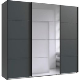 Schwebetürenschrank wimex, B:225cm H:208cm T:65cm, grau, Holzwerkstoff, Spanplatte, Schränke, "Jork Kleiderschrank mit Spiegel, schwarze