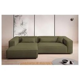 Ecksofa "PIARA XXL, Big-Sofa in Cord oder Leinenoptik, L-Form, mit Kedernaht", grün (khaki), B:288cm H:66cm T:198cm, 100% Polyester, LeGer Home by Lena Gercke, Sofas, wahlweise Ottomane rechts/links, schwarze Füße, extra tiefe Sitzfläche