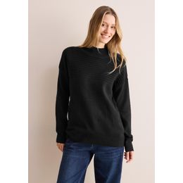 Cecil Damen Strickpullover, schwarz, Gr. L, unifarben, Web, 37% Baumwolle, 34% Polyacryl, 26% Polyester, 3% Elasthan, Pullover, mit Kontrastdetails