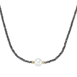Smart Jewel Damen Collier "mit H&auml;matit-Kugeln + Muschelkern-Perle, Silber 925", 45cm, Silber 925 (Sterlingsilber), grau, Silber 925 (Sterlingsilber),