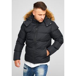 behype Herren Steppjacke "BHBROWNS", schwarz, Gr. XL, unifarben, 100% Polyester, Jacken, mit abtrennbarer Kunstfellkapuze