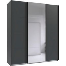 Schwebetürenschrank wimex, B:180cm H:208cm T:65cm, grau, Holzwerkstoff, Spanplatte, Schränke, "Jork Kleiderschrank mit Spiegel, schwarze