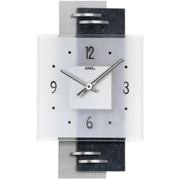 AMS Wanduhr "W9245", B/H/L: 36cm x 22cm, grau, Wanduhren, Quarzuhr,Glas,Schiefer,Wohnzimmer,Esszimmer,Made in Germany,Flur