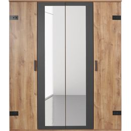 Dreht&uuml;renschrank wimex, B:180cm H:210cm T:58cm, grau, Schr&auml;nke, "Malm&ouml;, Kleiderschrank mit Spiegel, Made in Germany", im Industrial Look, 180 oder